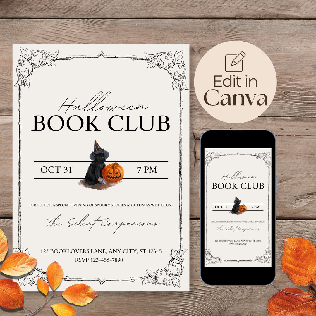 Editable Halloween Book Club Invitation | Cozy Book Club | Printable ...