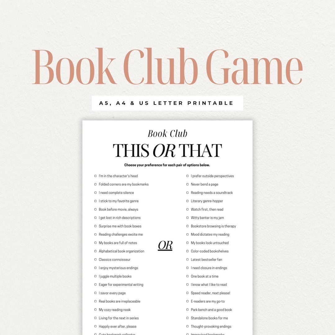 Book Club Icebreaker Game, This or That Book Club Printable, Fun Book ...