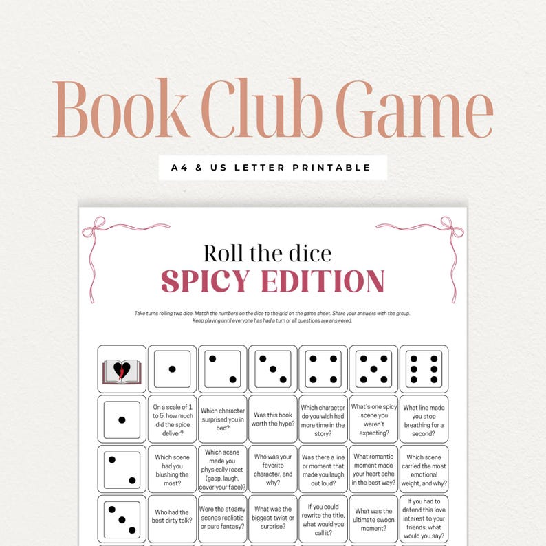 Spicy Book Club Game Printable, Roll the Dice, Fun Icebreaker Questions ...