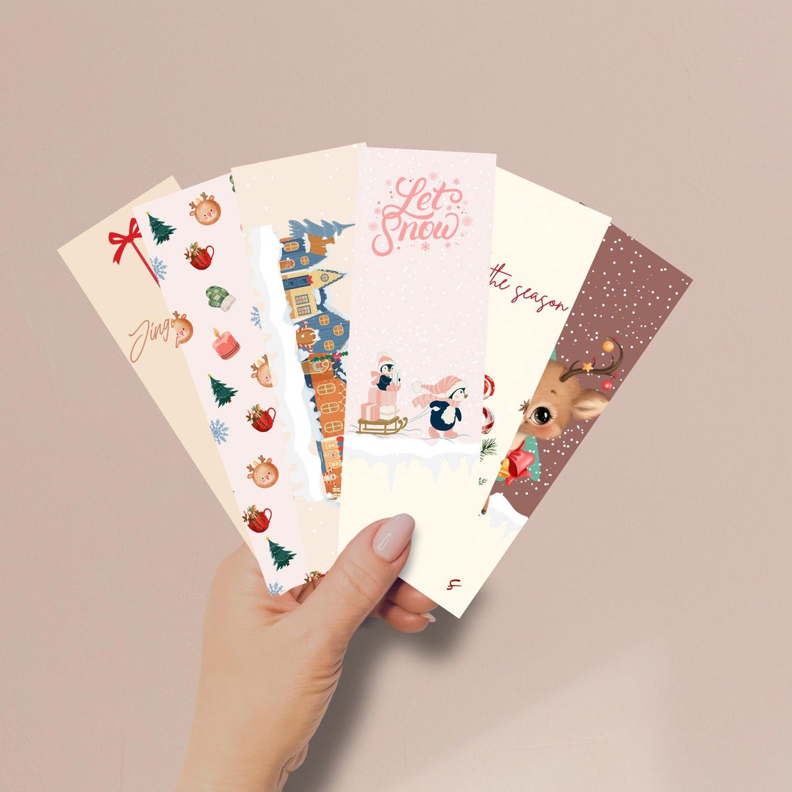 Set of 6 Christmas Bookmark, Printable Holiday Bookmarks, Cute ...