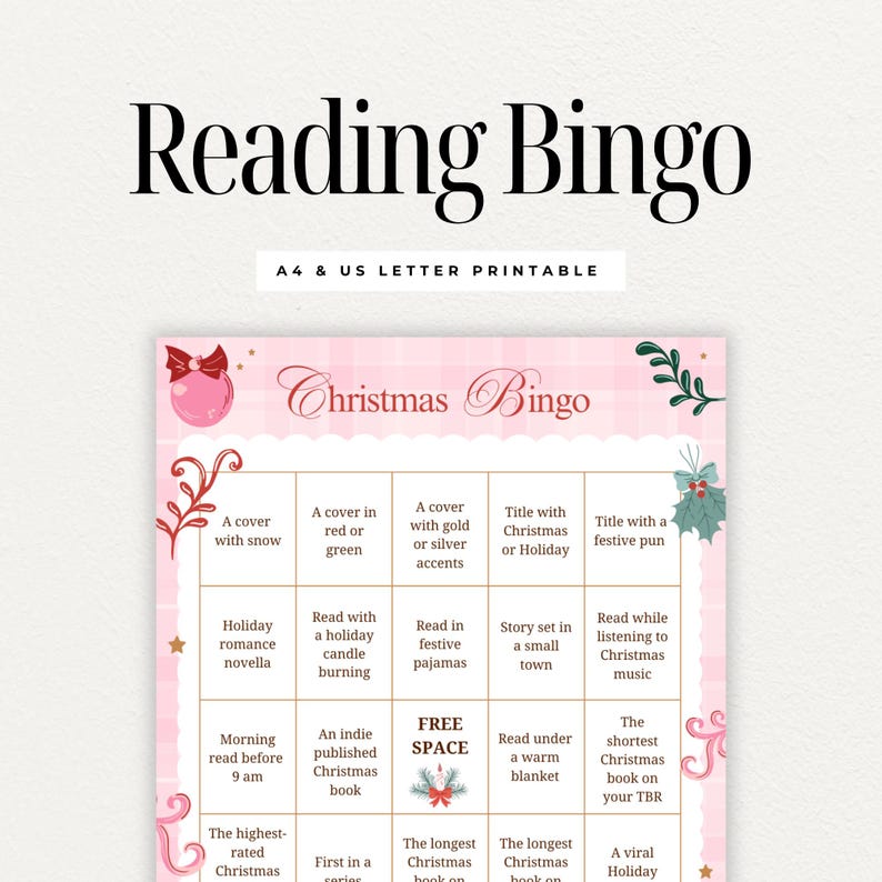 Christmas Reading Bingo Printable, Holiday Book Challenge Game, Festive ...