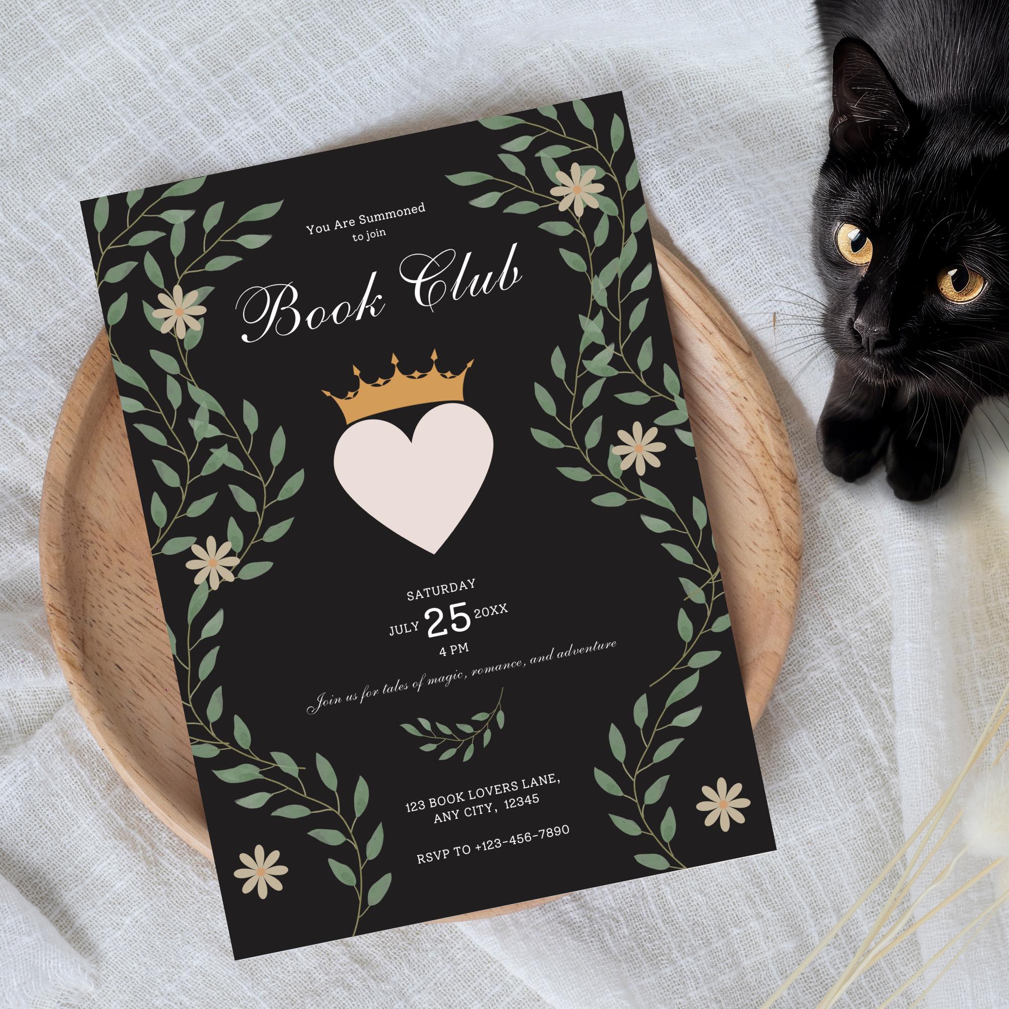 Editable Romantasy Book Club Invitation, Canva Template, Book Cover Design, Fantasy Romance ...