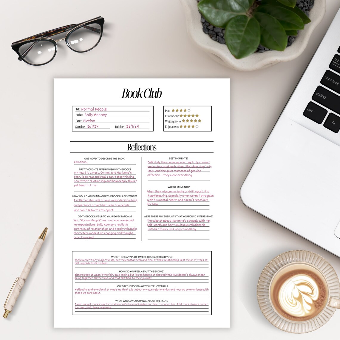 Book Club Questions Printable Book Club Pages 2-page Set A5, A4 & US ...