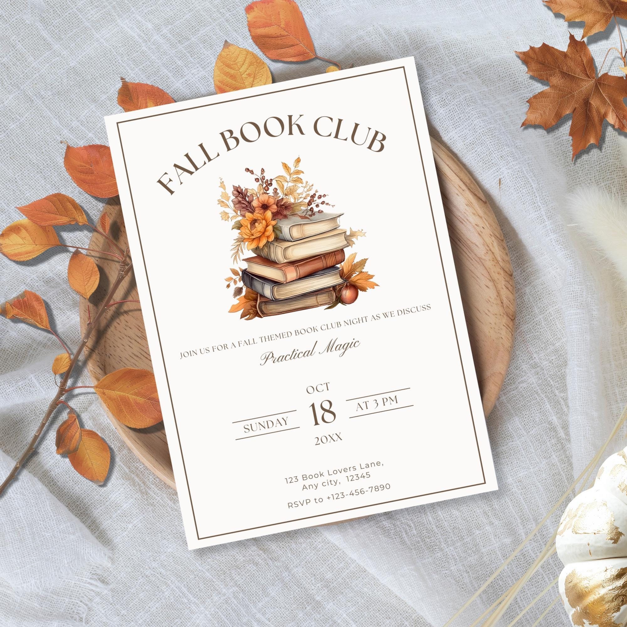 Editable Fall Book Club Invitation Cozy Printable Invitation Book ...