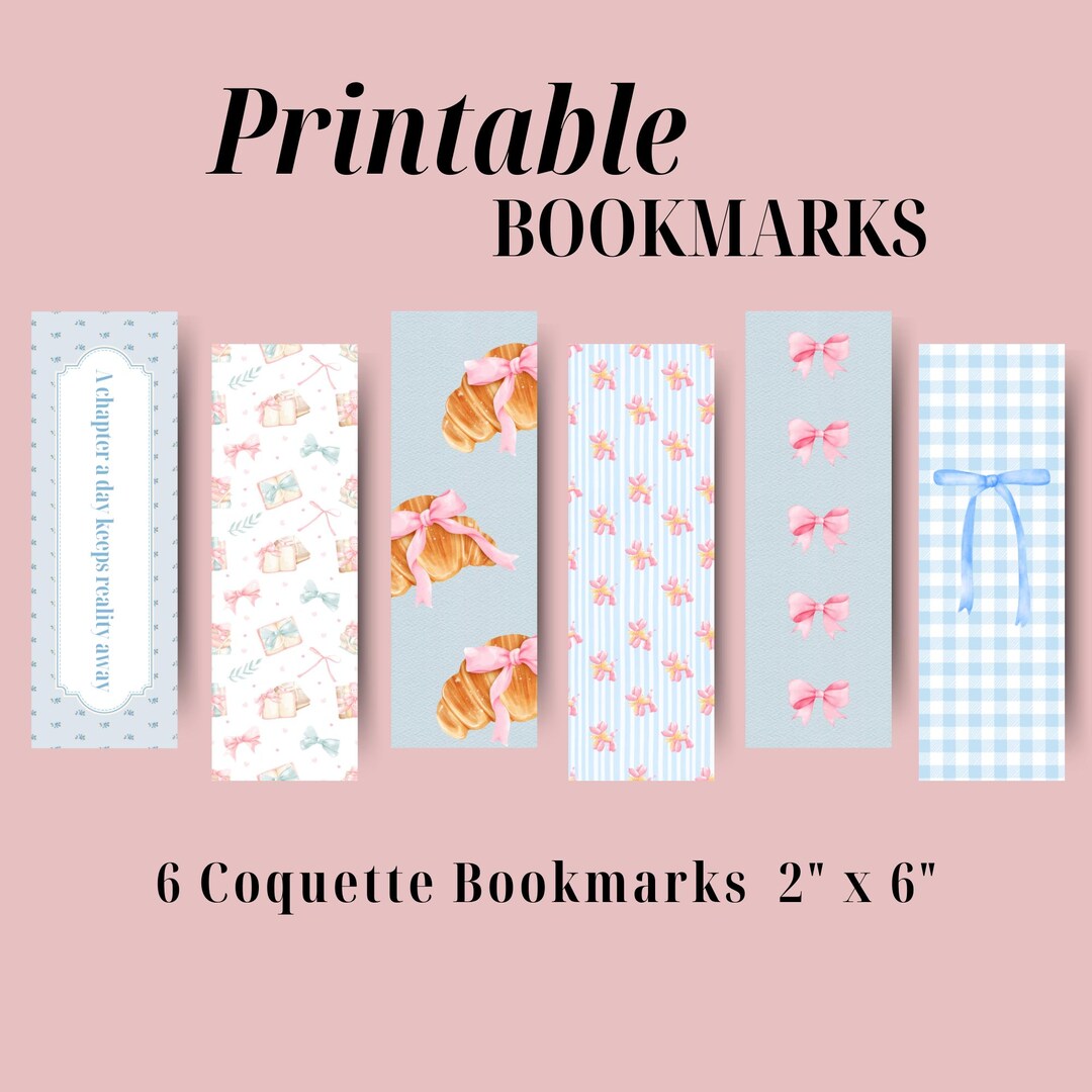 Set of 6 Coquette Printable Bookmarks Cute Pastel Digital Download Book ...