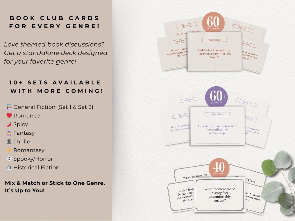 40 Printable Historical Fiction Book Club Cards, Discussion Questions ...