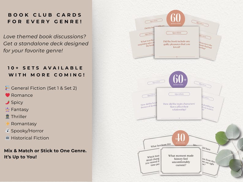 40 Printable Historical Fiction Book Club Cards, Discussion Questions ...