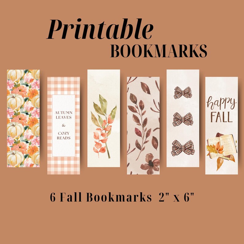 Set of 6 Autumn Printable Bookmarks | Fall Leaves Bookmarks | Cozy ...