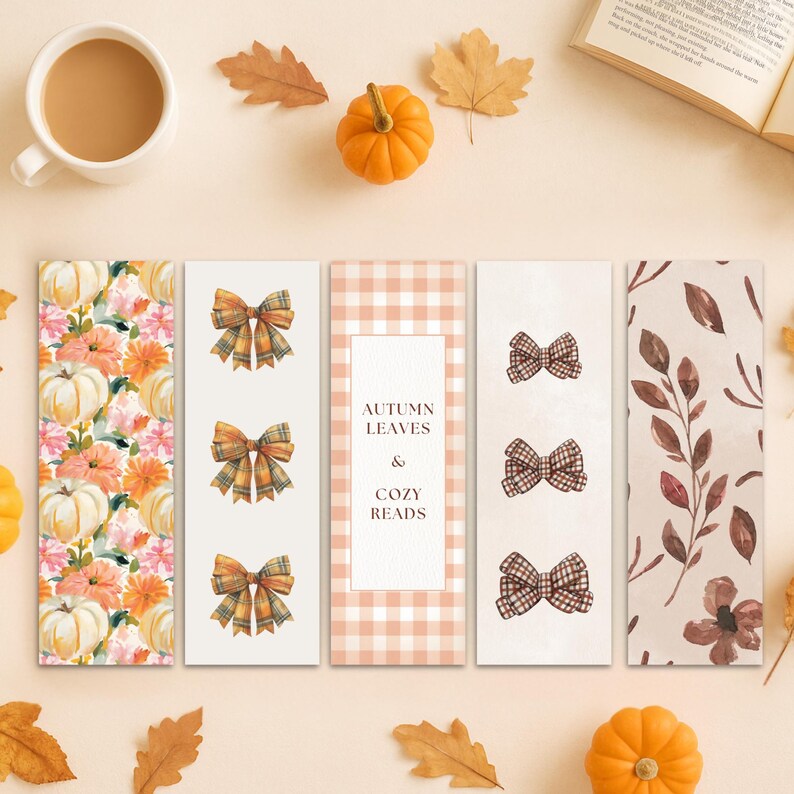 Set of 6 Autumn Printable Bookmarks | Fall Leaves Bookmarks | Cozy ...