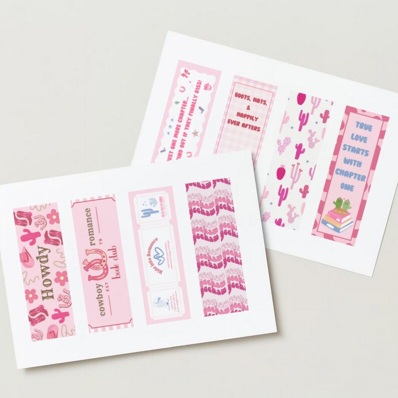 Set of 8 Cowgirl Romance Printable Bookmarks | Pink Aesthetic, Western ...