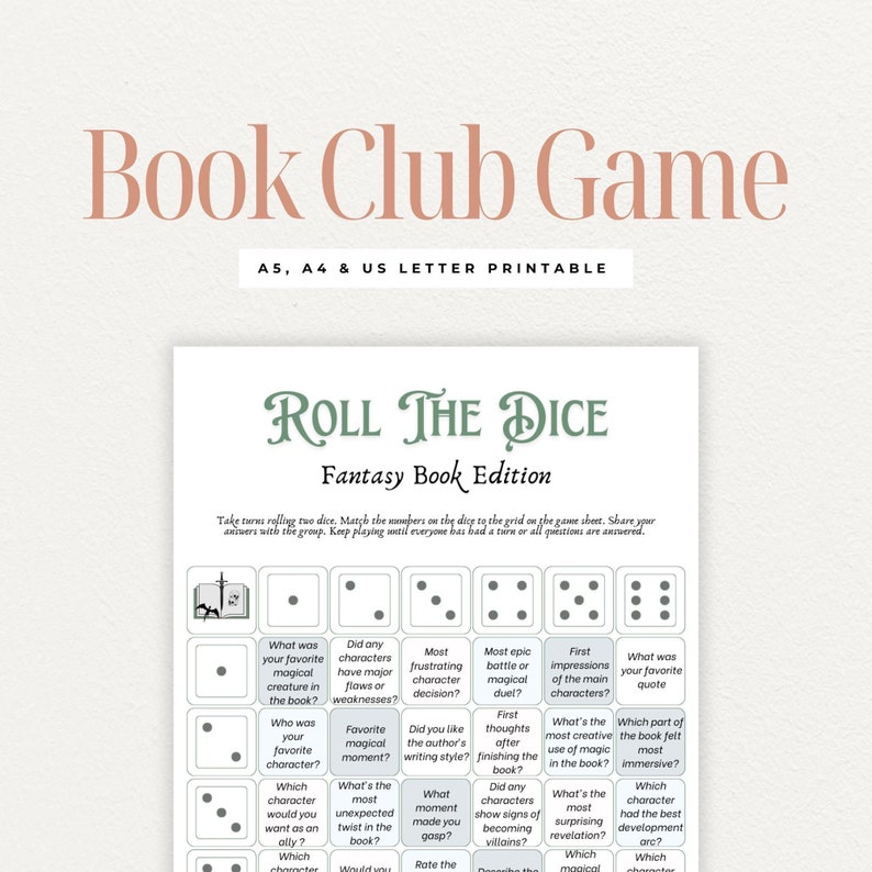 Roll the Dice Fantasy Book Edition, Fun Printable Book Club Game ...