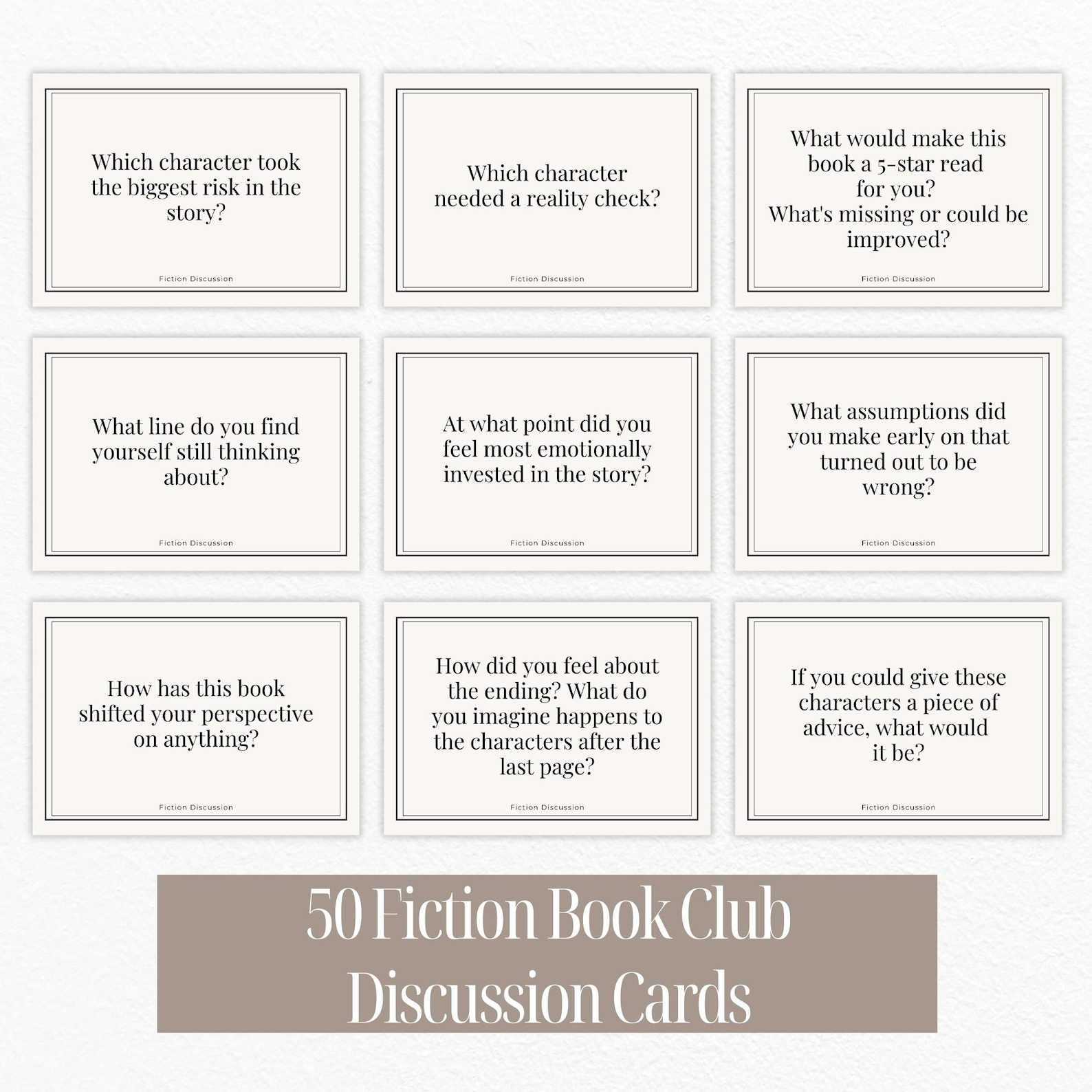 50 Fiction Book Club Discussion Cards, Fun Printable Questions, Book ...