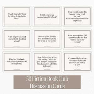 50 Fiction Book Club Discussion Cards, Fun Printable Questions, Book ...