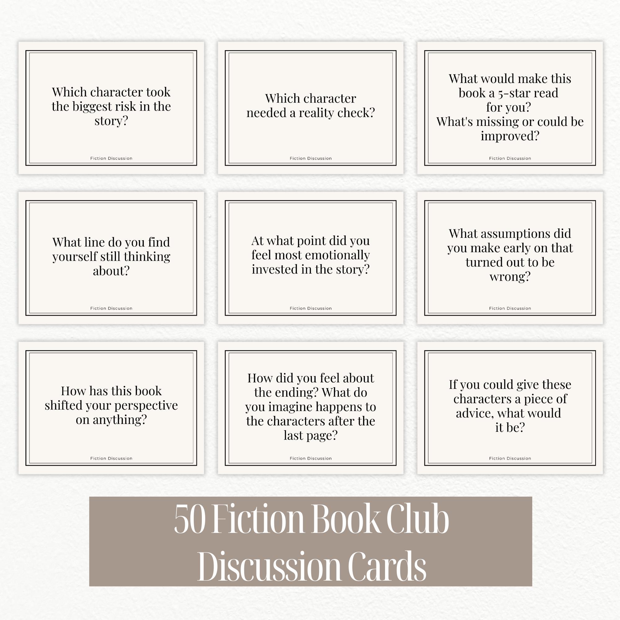 50 Fiction Book Club Discussion Cards, Fun Printable Questions, Book ...