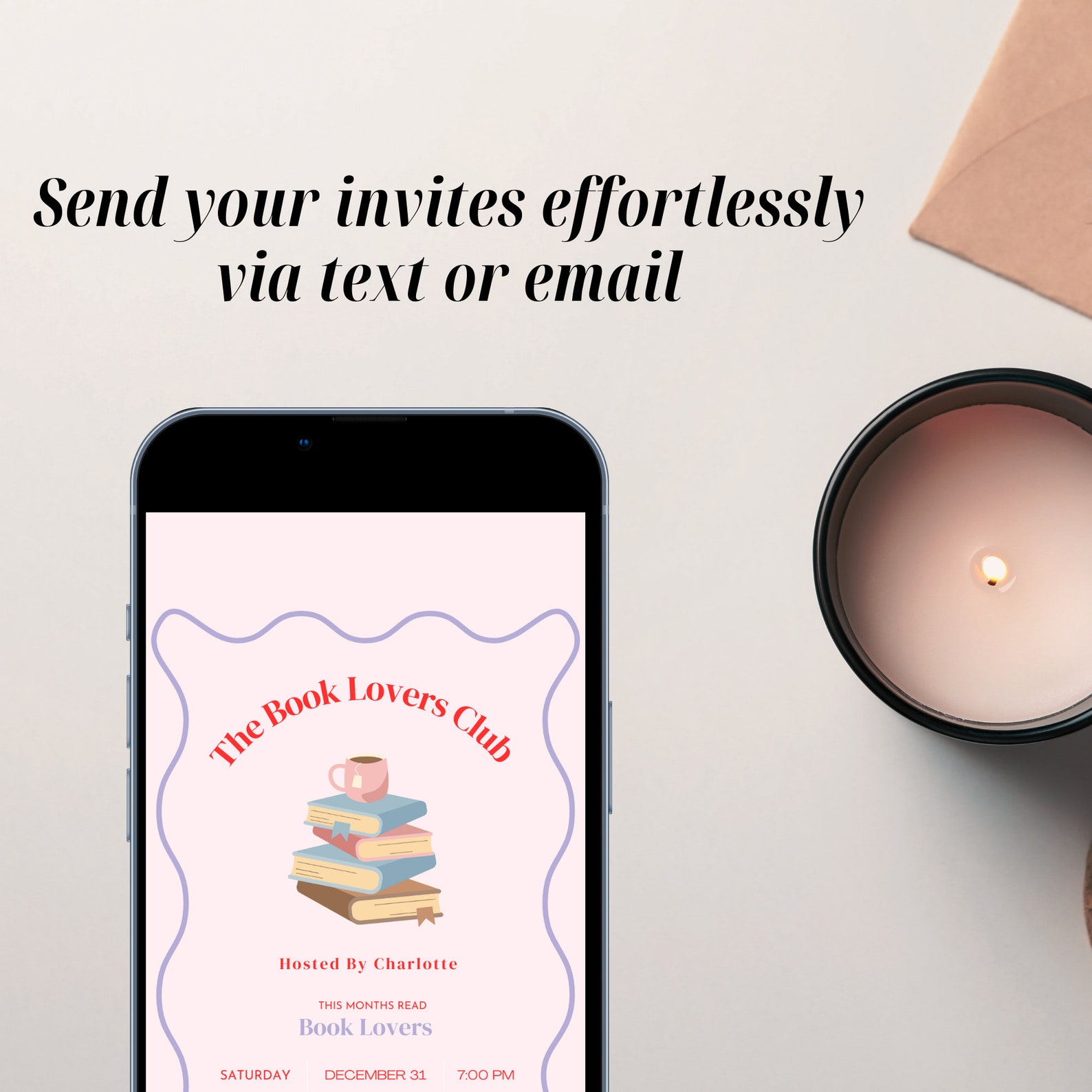 Editable Book Club Invite Pink & Purple Book Lovers Editable Canva ...