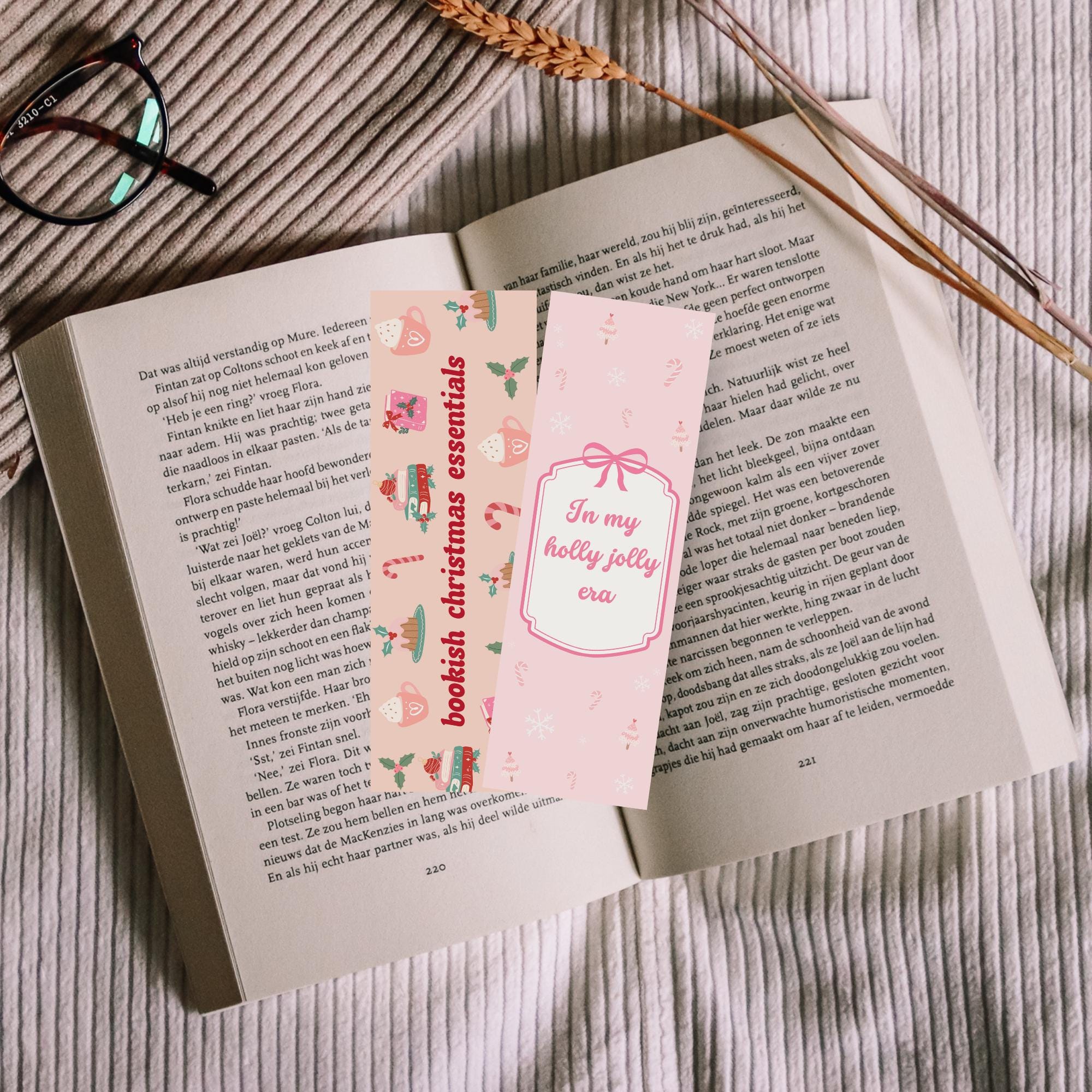 Set of 4 Printable Christmas Bookmark, Pink Aesthetic Book Lover's ...