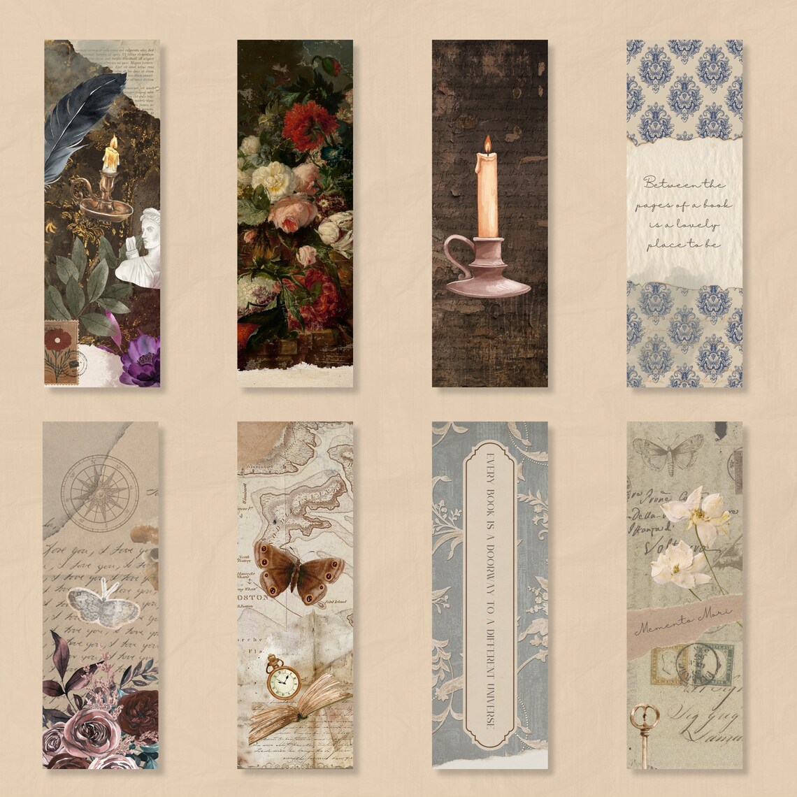 8 Dark Academia Bookmarks | Vintage Aesthetic Bookmarks | Antique ...