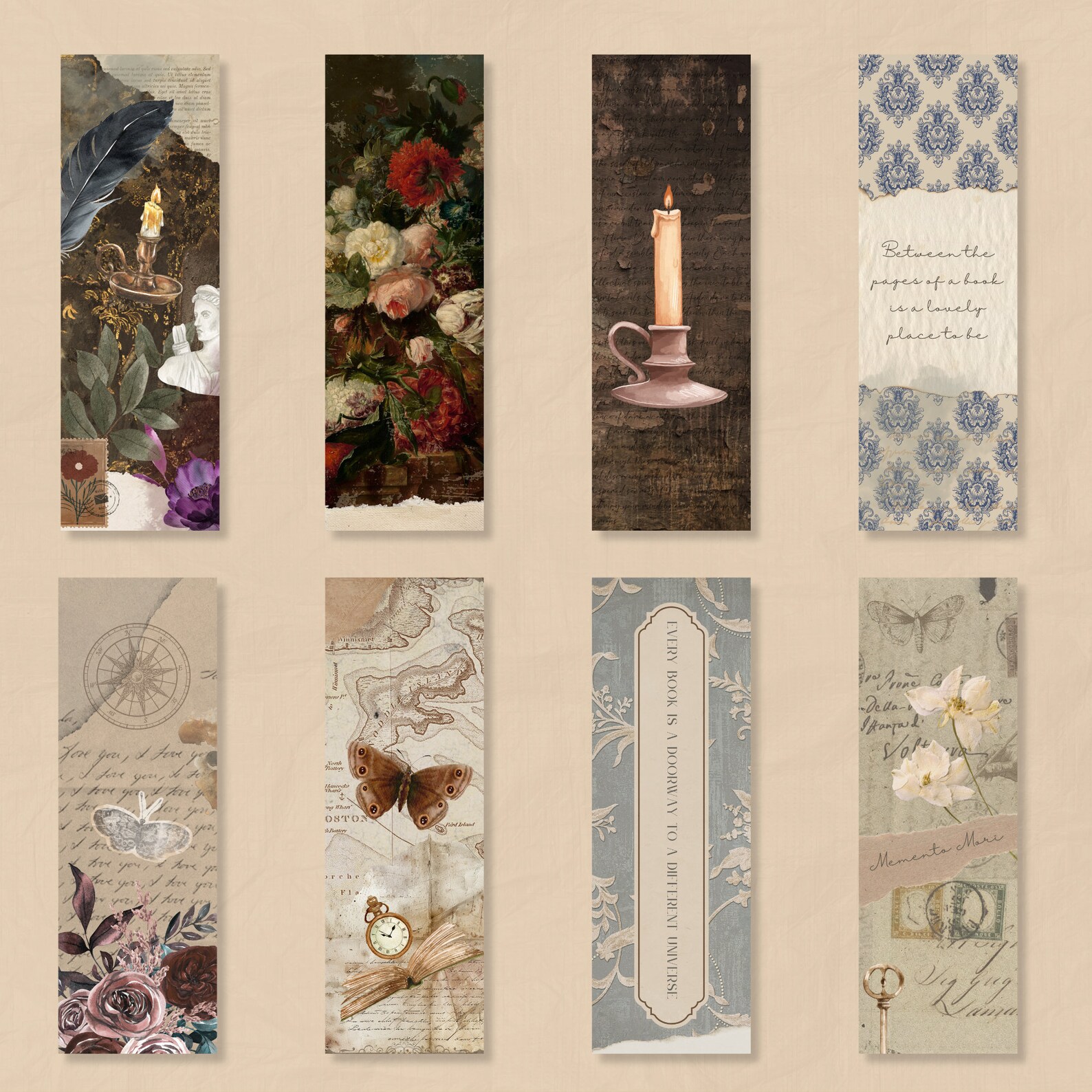 8 Dark Academia Bookmarks | Vintage Aesthetic Bookmarks | Antique ...