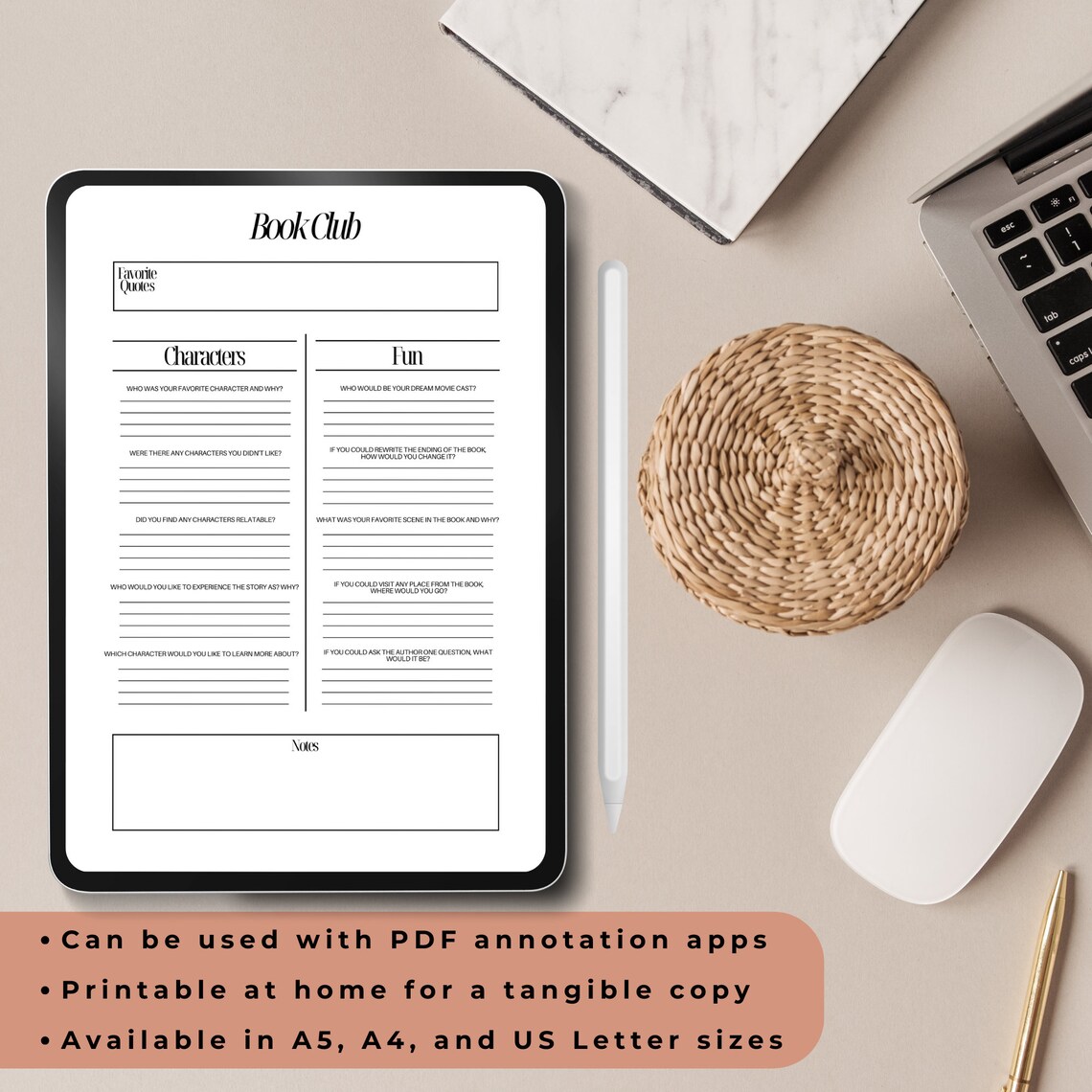 Book Club Questions Printable Book Club Pages 2-page Set A5, A4 & US ...