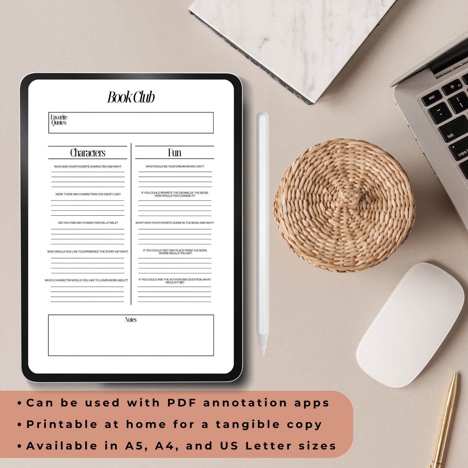 Book Club Questions Printable Book Club Pages | 2-page Set | A5, A4 ...