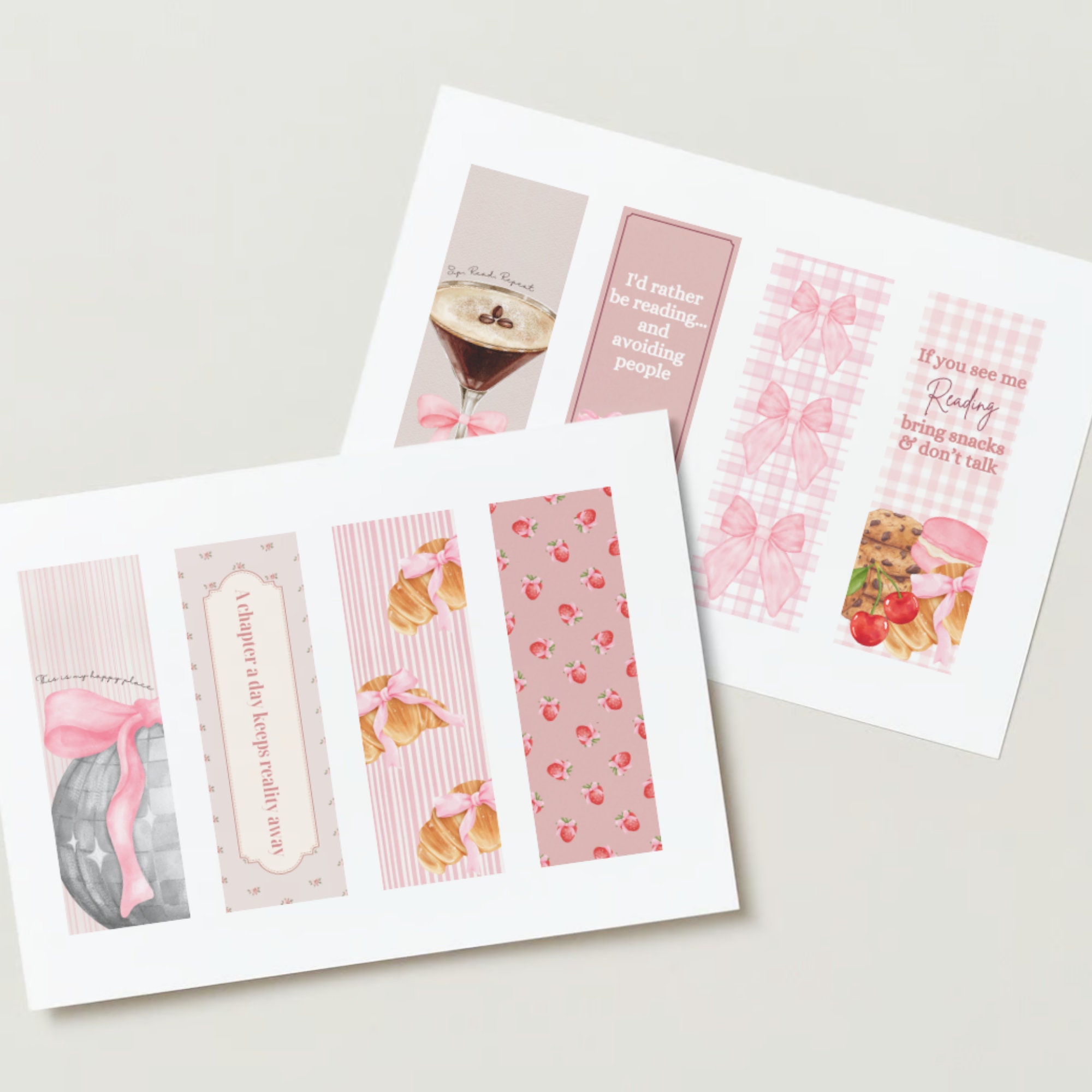 Set of 8 Coquette Printable Bookmarks Digital Download Book Lovers ...