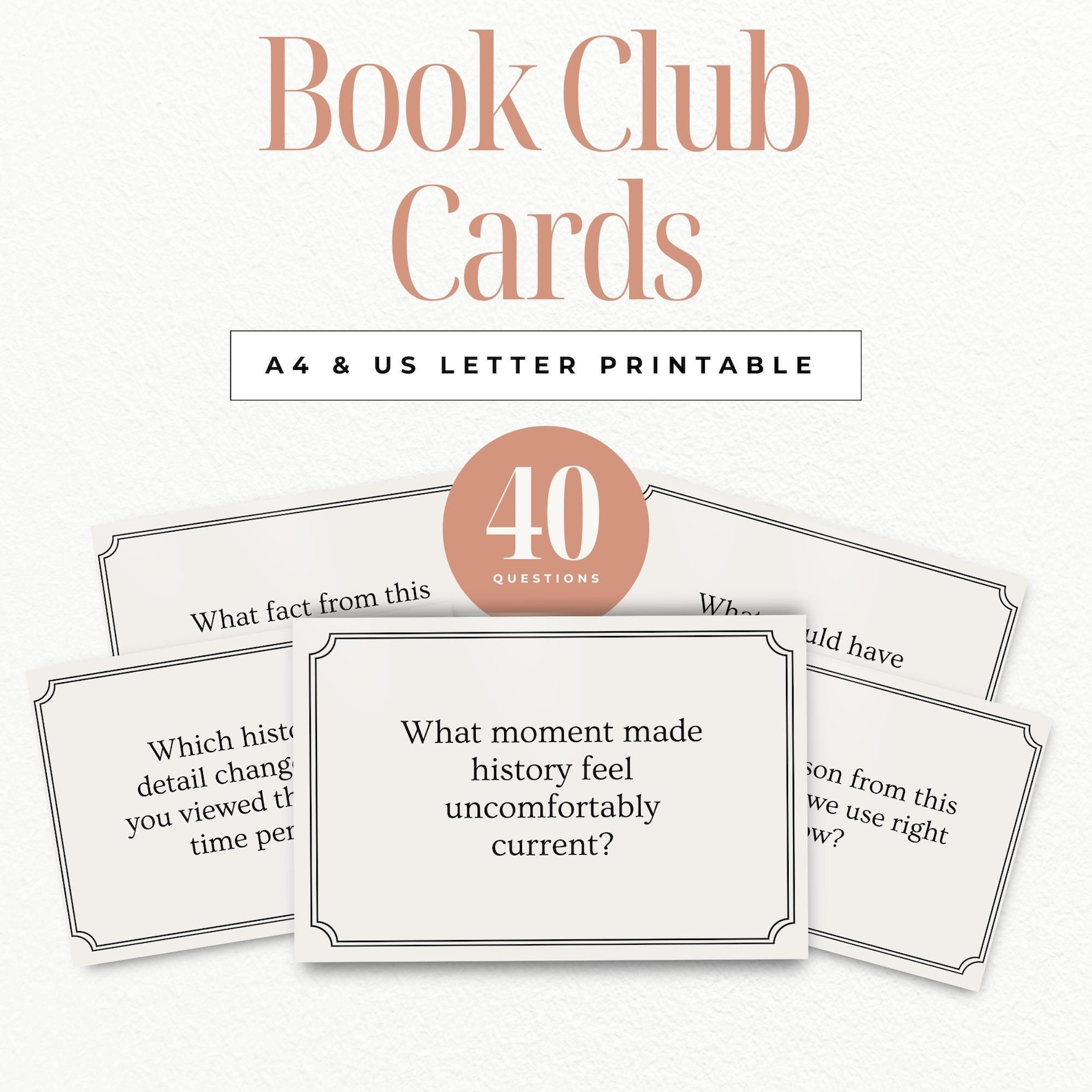 40 Printable Historical Fiction Book Club Cards, Discussion Questions ...