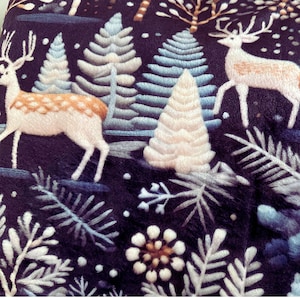 Scandinavian Winter Folk Art, Vintage Nordic Art, Deer in Forest Scandi ...