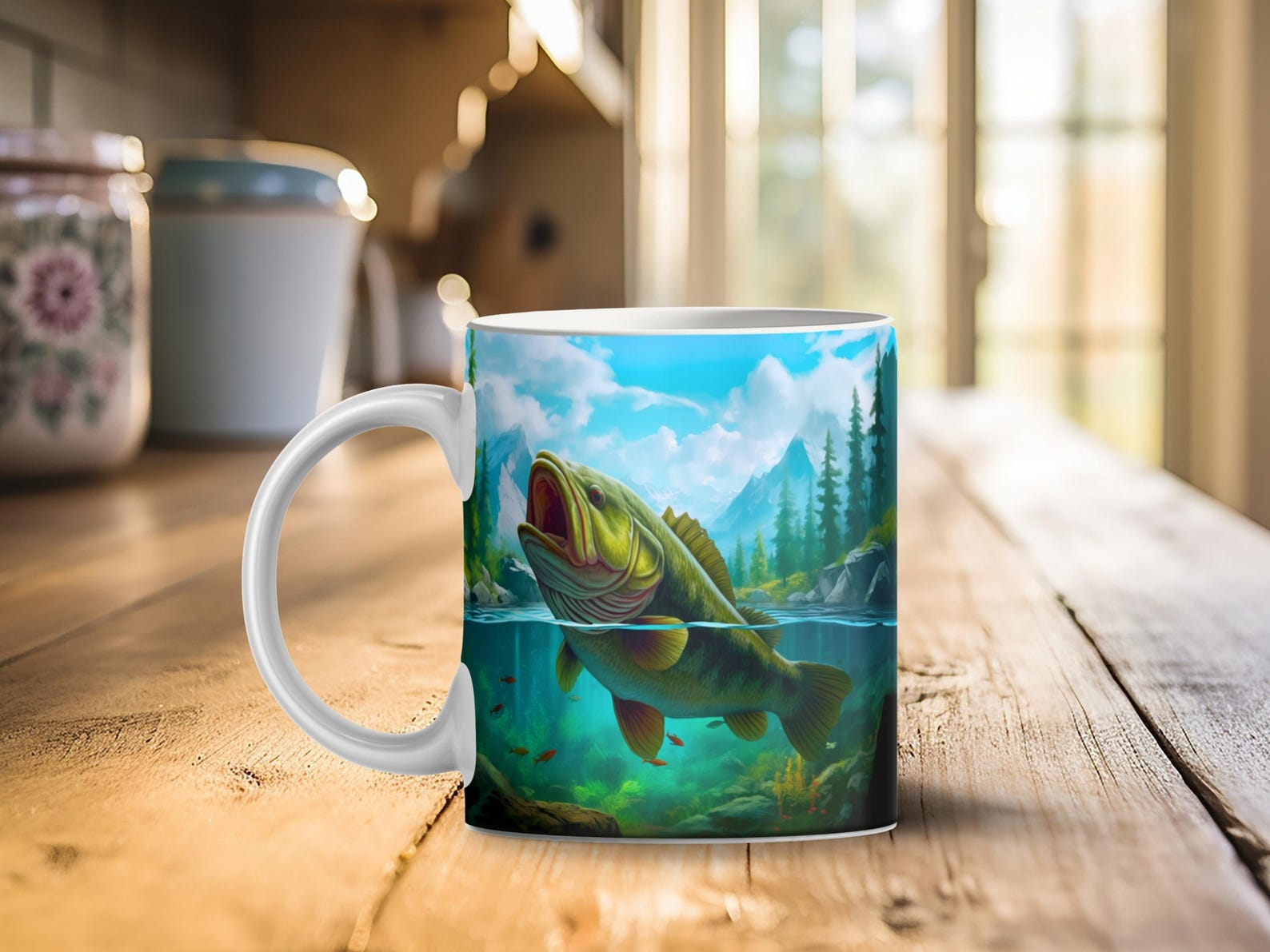 Bass Fish 3D Mug, Nature Scene Ceramic Coffee Cup, Lake Fishing Gift ...