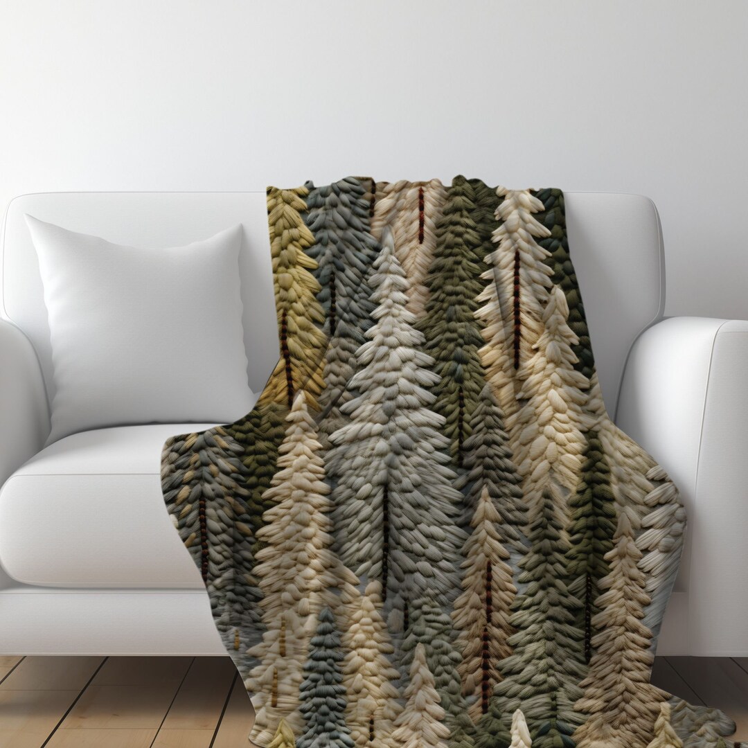 Rustic Forest 3D Faux Embroidery Blanket, Neutral, Holiday, Boho Throw ...