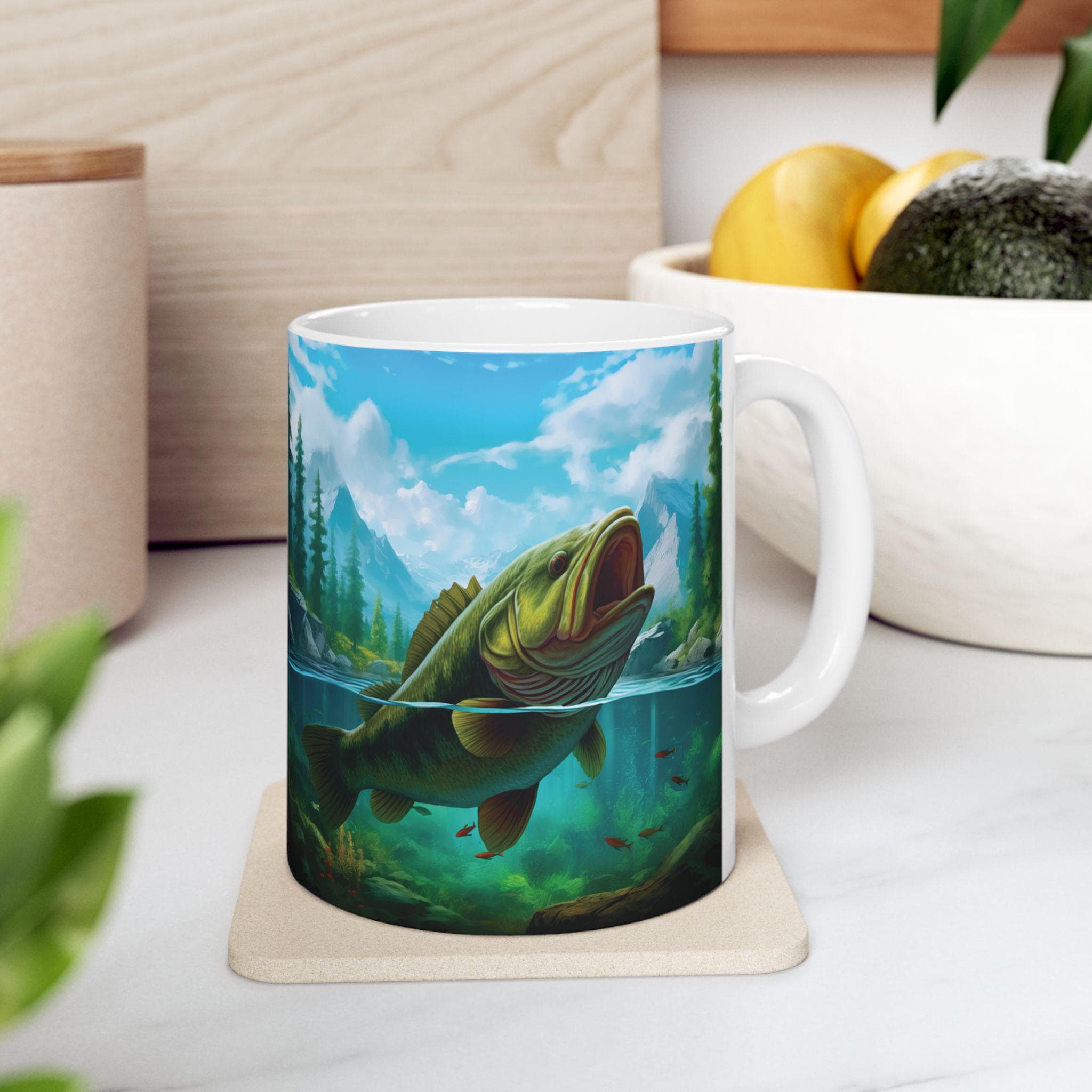 Bass Fish 3D Mug, Nature Scene Ceramic Coffee Cup, Lake Fishing Gift ...