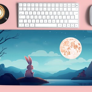 Kawaii Bunny Desk Mat, Bunny Deskpad, Lofi Desk Mat, Cute Desk ...