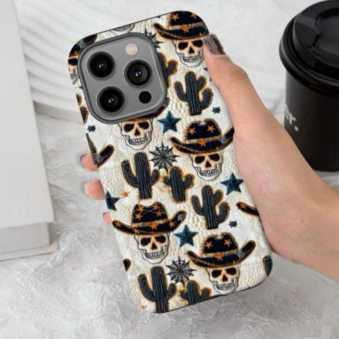 Western Gothic Cowboy Skull Cell Phone Case, Country Western Faux ...