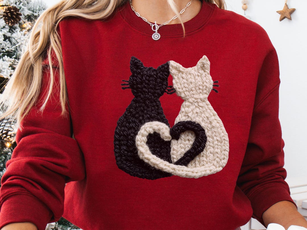 Cat Lover Sweatshirt, Two Cats Heart Design, Cozy Gift for Cat Moms ...