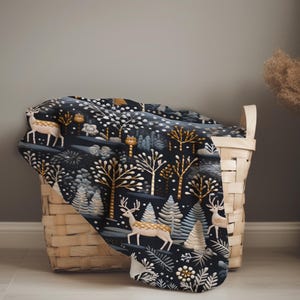 Scandinavian Winter Folk Art, Vintage Nordic Art, Deer in Forest Scandi ...