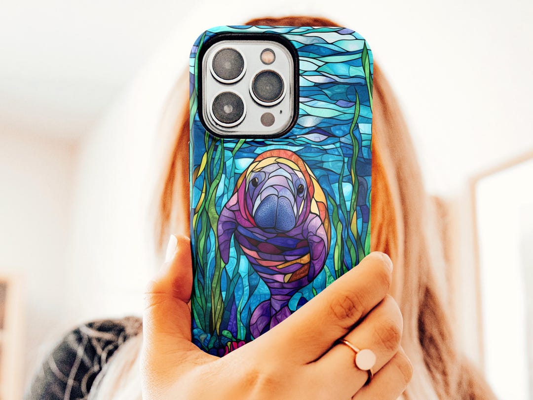 Manatee Stained Glass Style Magsafe iPhone Case Florida Life Aesthetic ...