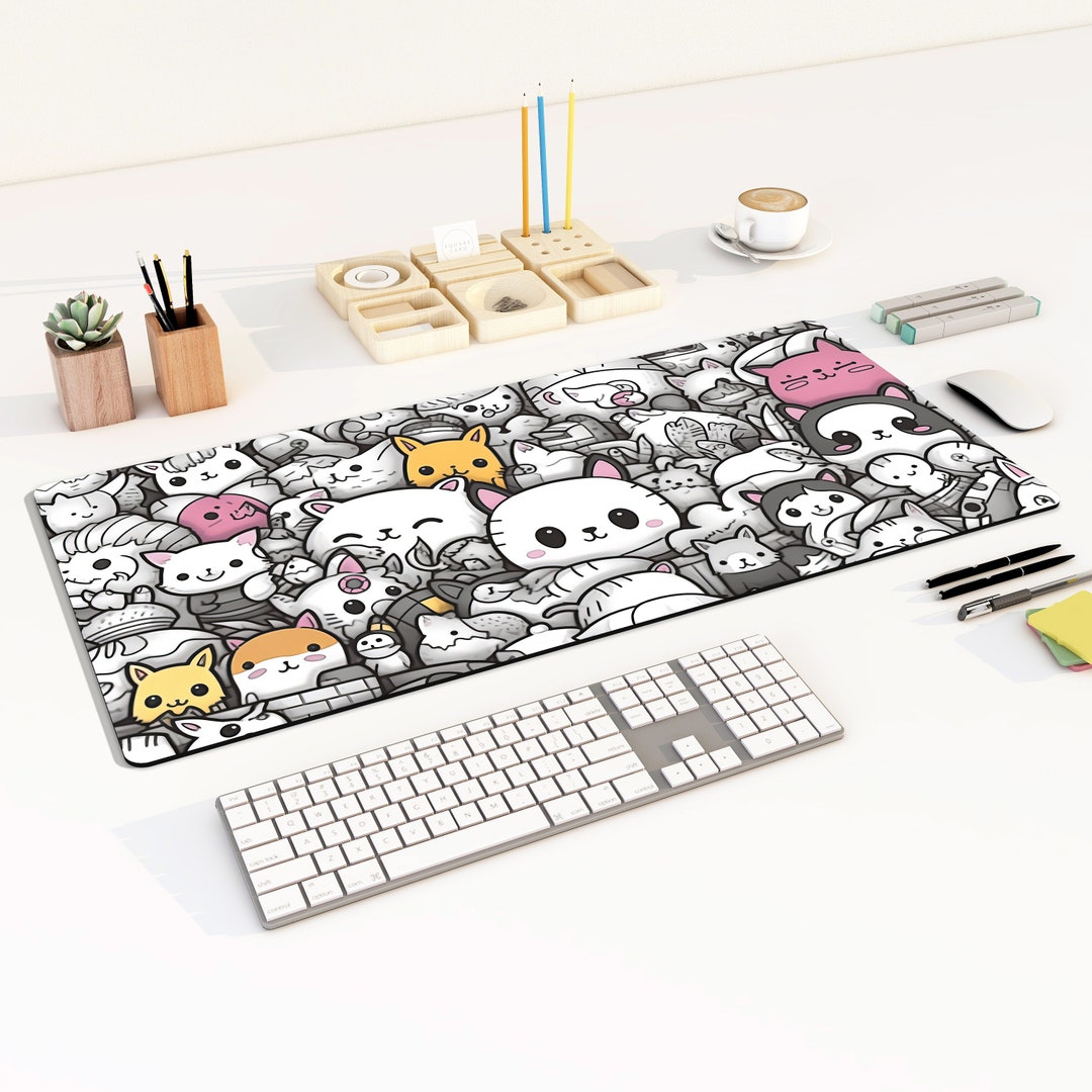 Kawaii Cats Desk Mat, Cat Deskpad, Lofi Desk Mat, Cute Desk Accessories ...