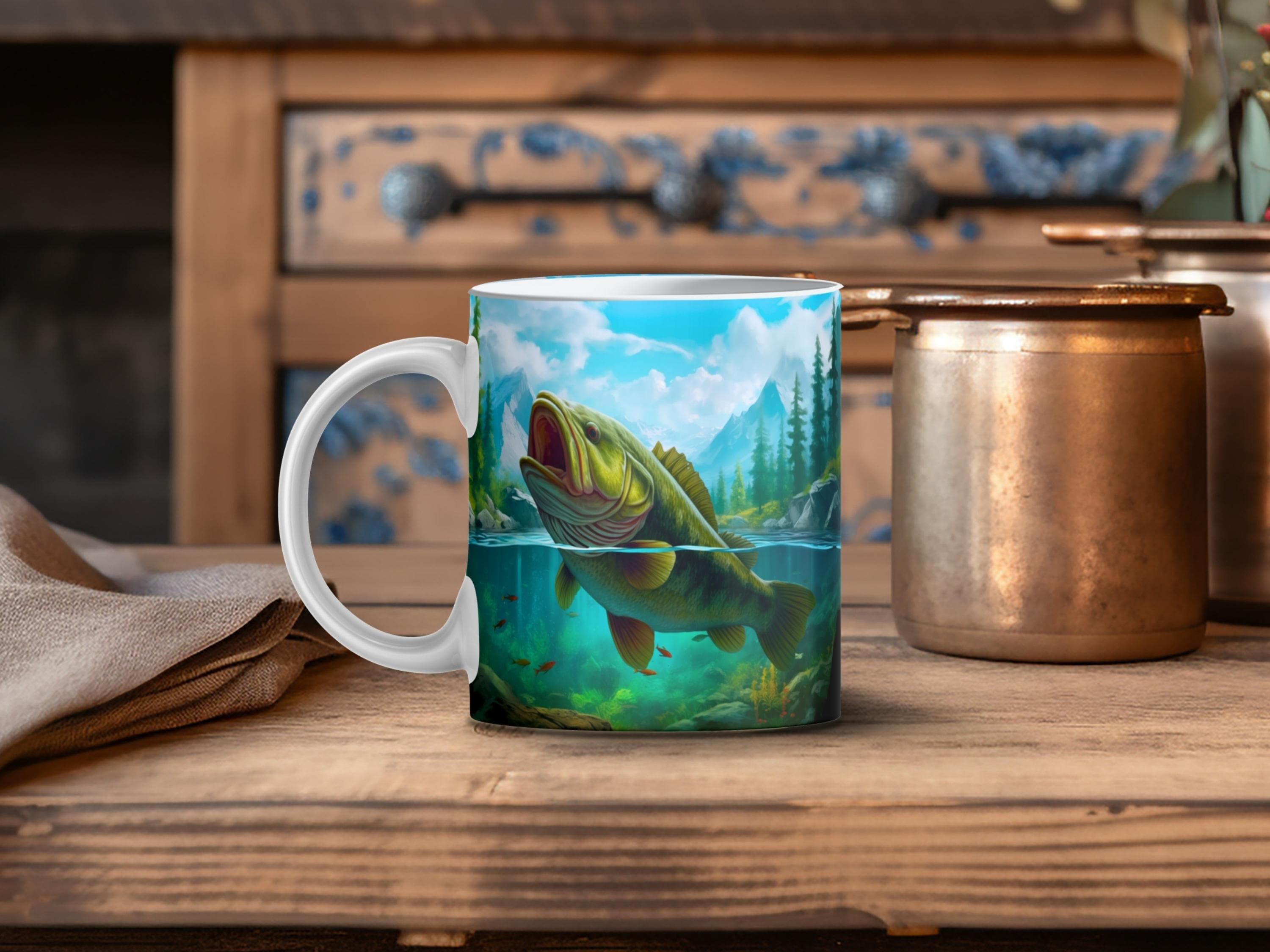 Bass Fish 3D Mug, Nature Scene Ceramic Coffee Cup, Lake Fishing Gift ...