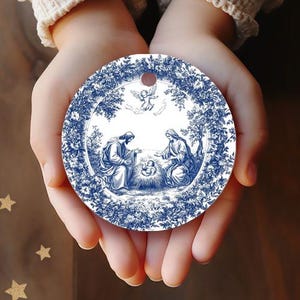 Christian Ornament, Nativity Toile De Jouy Christmas Ornament, Catholic ...