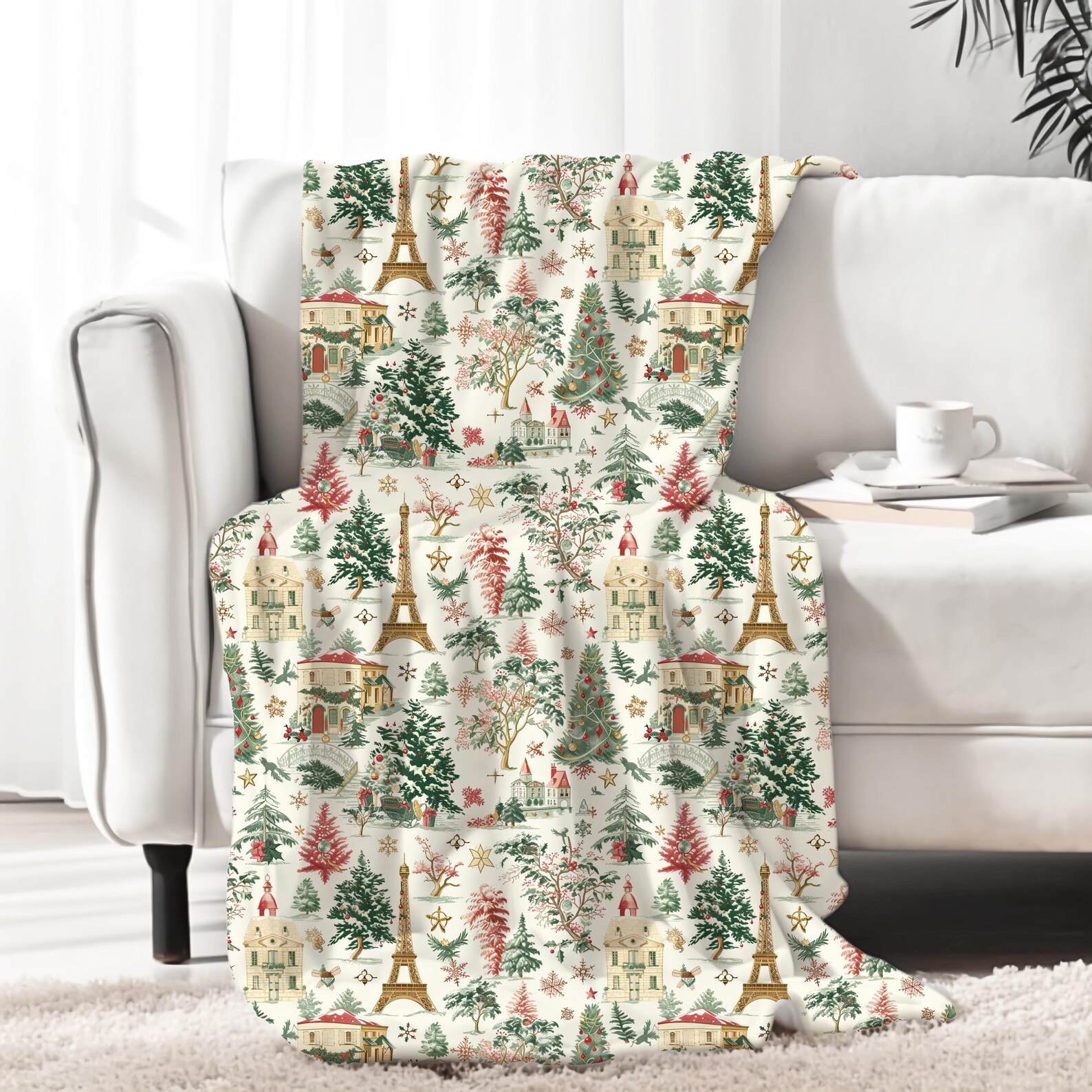 Christmas Toile De Jouy Blanket Custom Toile Christmas in Paris Throw ...