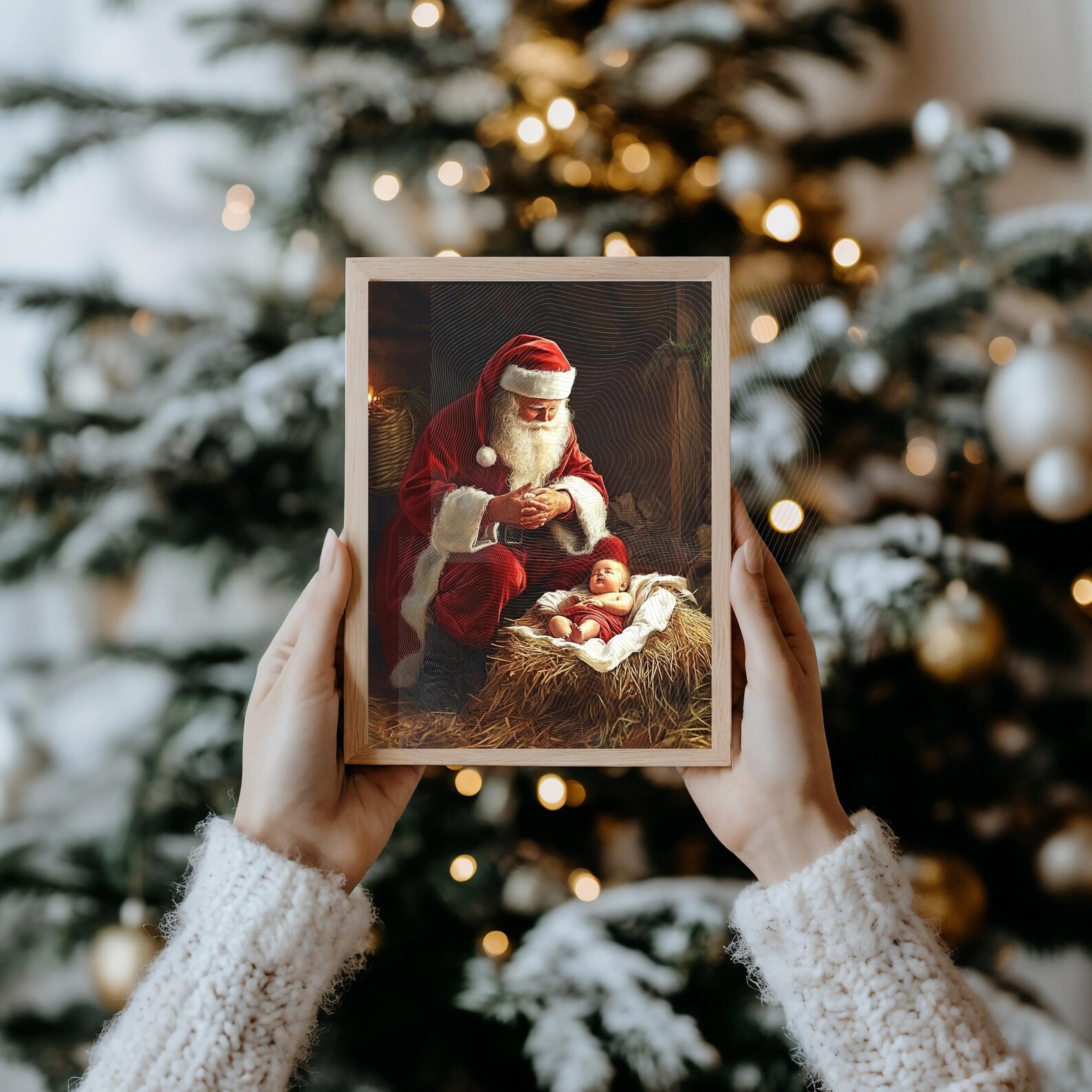 Santa and Baby Jesus Nativity Digital Downloads Christmas Wall Art ...