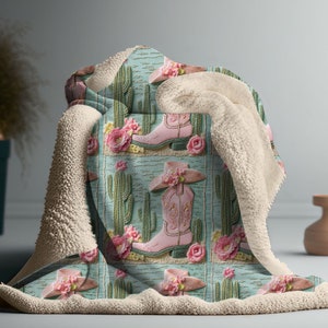 Cowgirl Pink Boots, Cowgirl Pink Hat, Faux Embroidered Blanket, Cowgirl ...