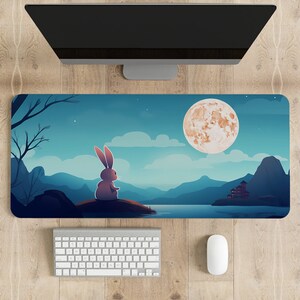 Kawaii Bunny Desk Mat, Bunny Deskpad, Lofi Desk Mat, Cute Desk ...