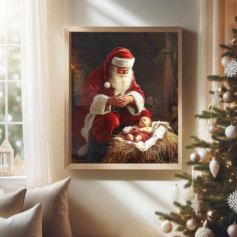 Santa and Baby Jesus Nativity Digital Downloads Christmas Wall Art ...