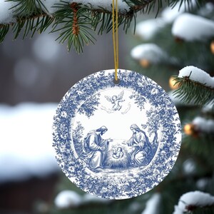Christian Ornament, Nativity Blue Toile De Jouy Christmas Ornament ...