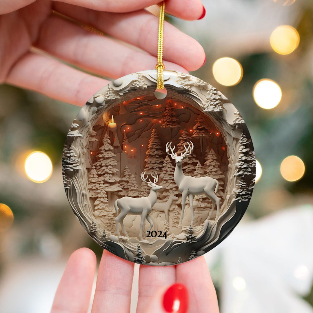 3D Deer Ornament, Christmas Tree Decoration, 3D Effect Deer Ornament ...
