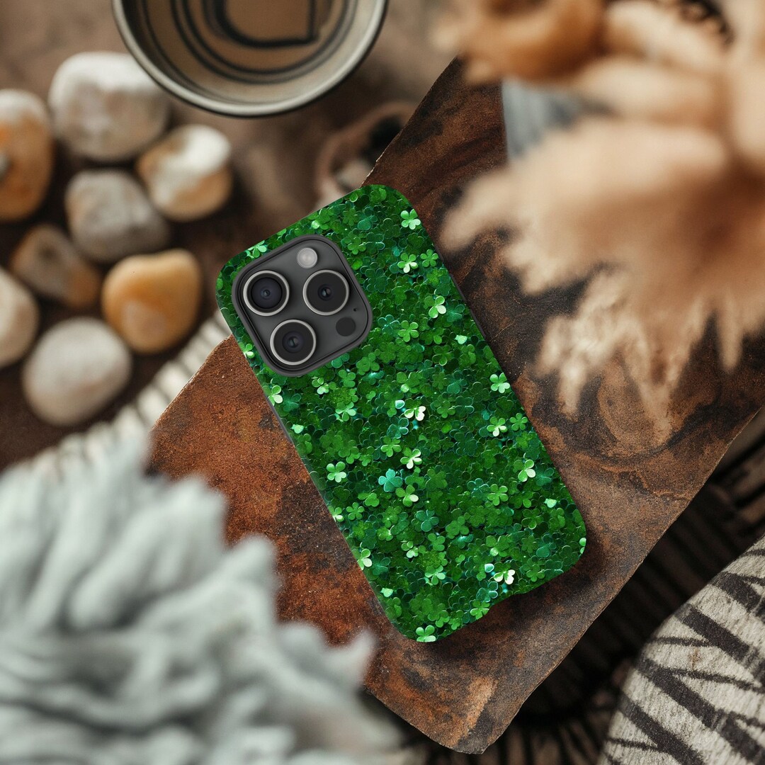 Sequin Shamrock Affect Phone Case, Cute 4 Leaf Clover Phone Case, Gift ...