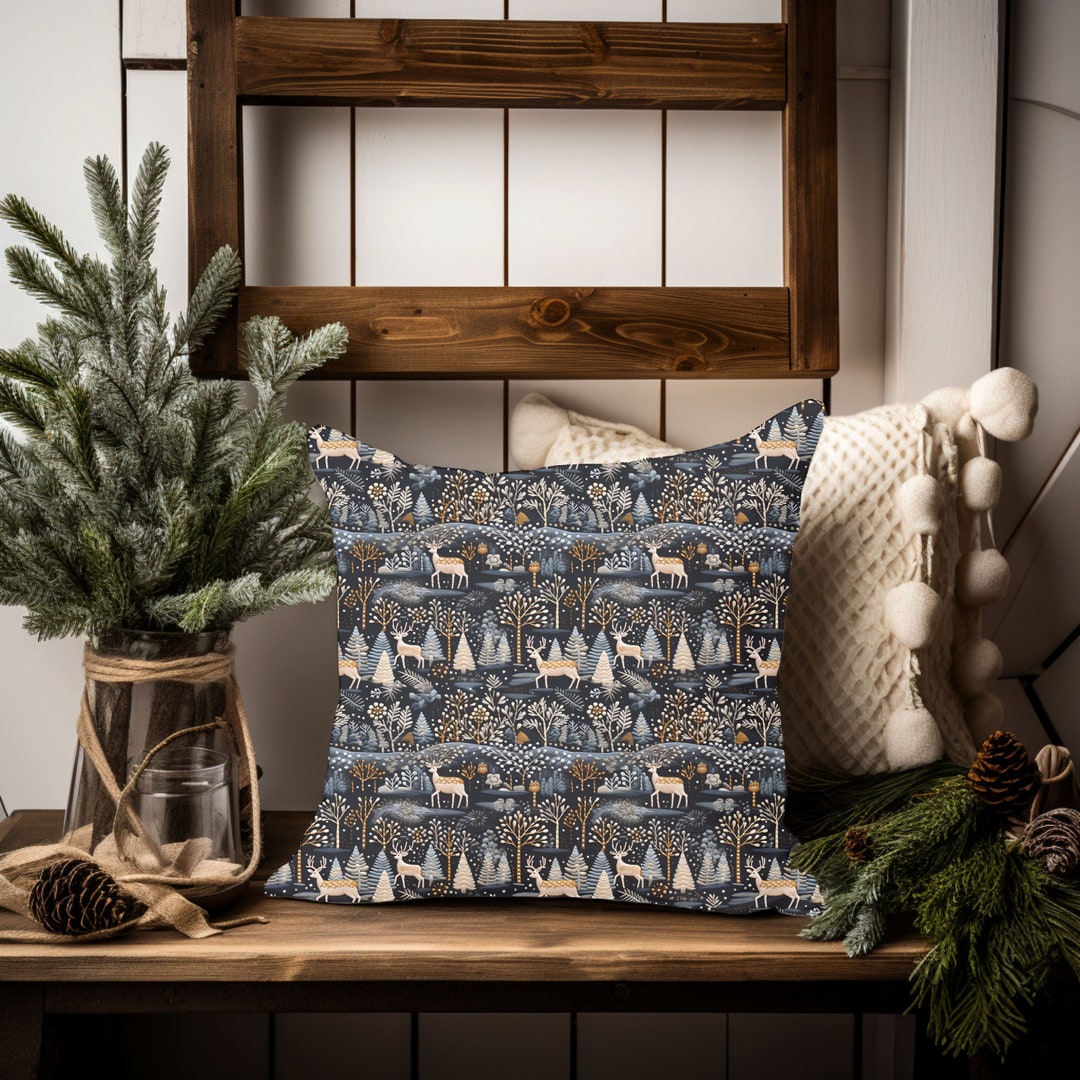 Scandinavian Winter Folk Art, Vintage Nordic Art, Deer in a Forest ...