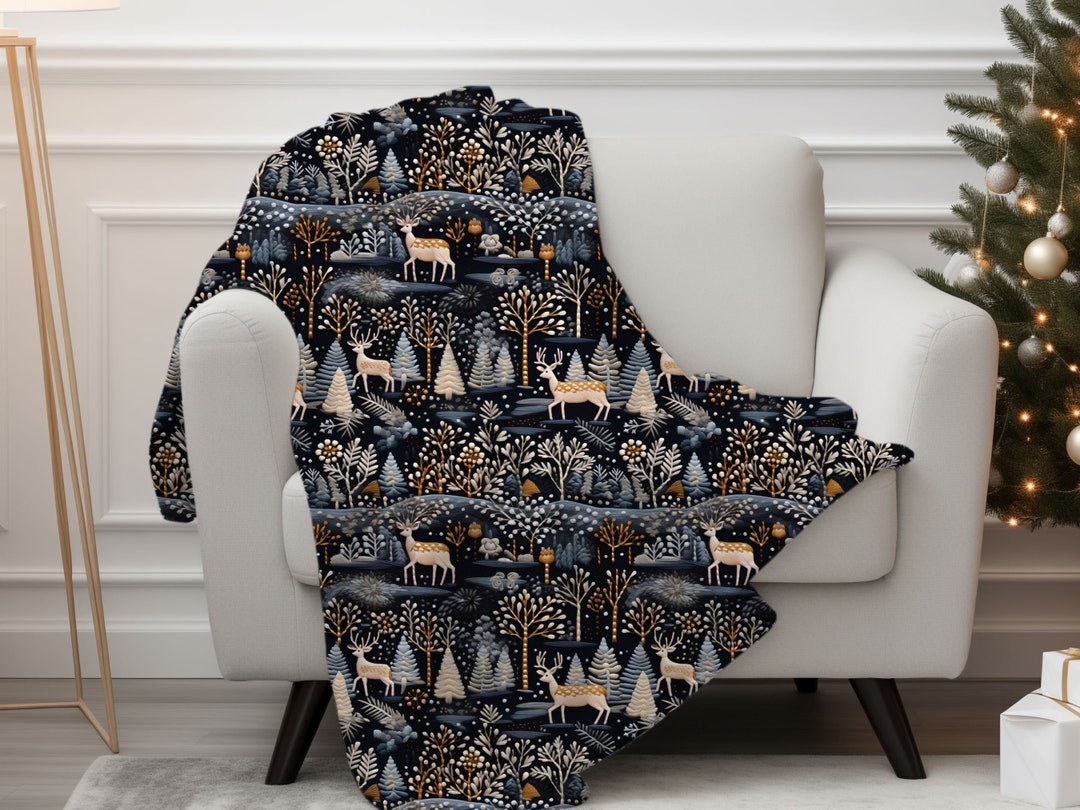 Scandinavian Winter Folk Art, Vintage Nordic Art, Deer in Forest Scandi ...