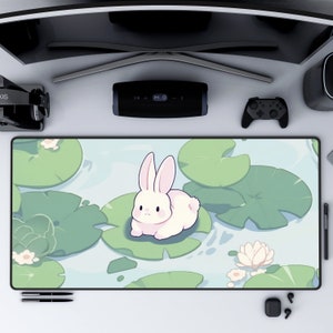 Kawaii Bunny Desk Mat, Bunny Deskpad, Lofi Desk Mat, Cute Desk ...