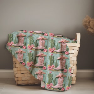 Cowgirl Pink Boots, Cowgirl Pink Hat, Faux Embroidered Blanket, Cowgirl ...